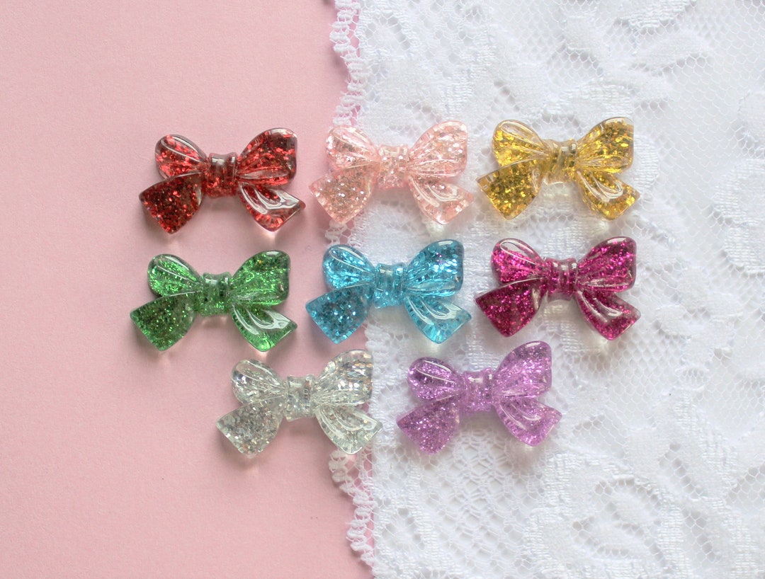 8 Pcs Glittery Transparent Looped Bow Cabochons - 23x14mm - Etsy