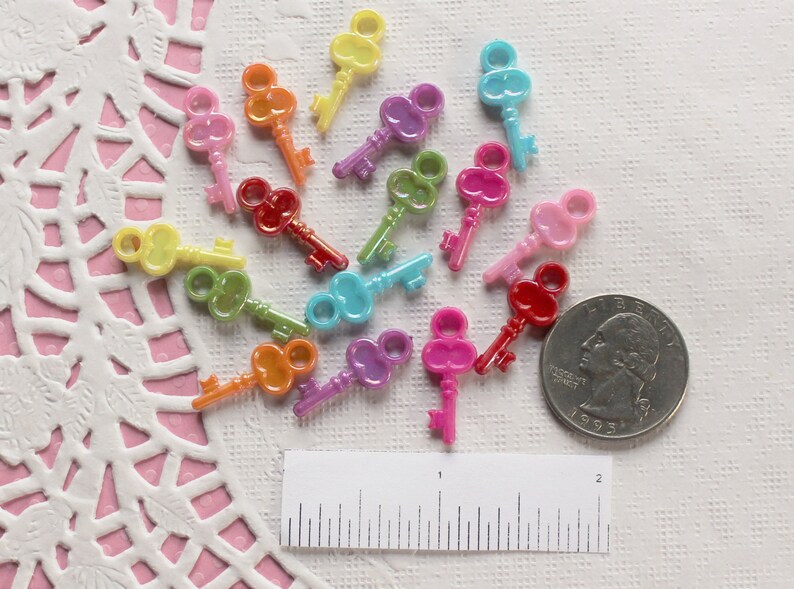 50 Pcs Assorted Iridescent Tiny Key Charms 23x10mm - Etsy