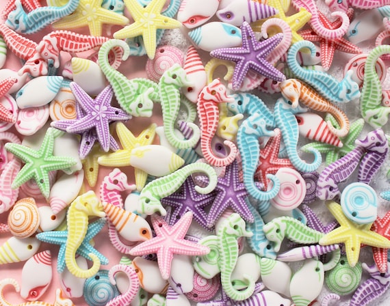 50 Pcs Assorted Pastel Nautical Sea Life and Shell Bead Charms | Etsy