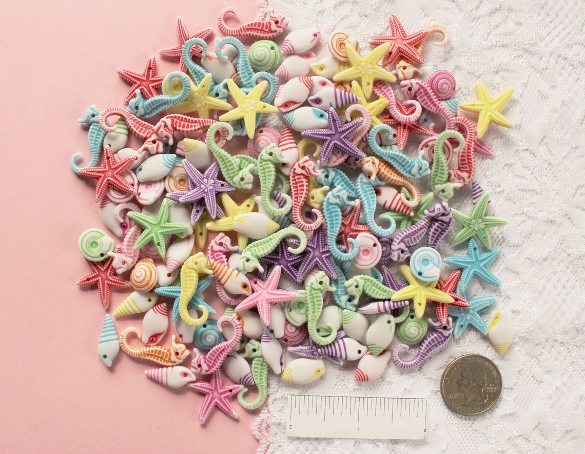 50 Pcs Assorted Pastel Nautical Sea Life and Shell Bead Charms | Etsy