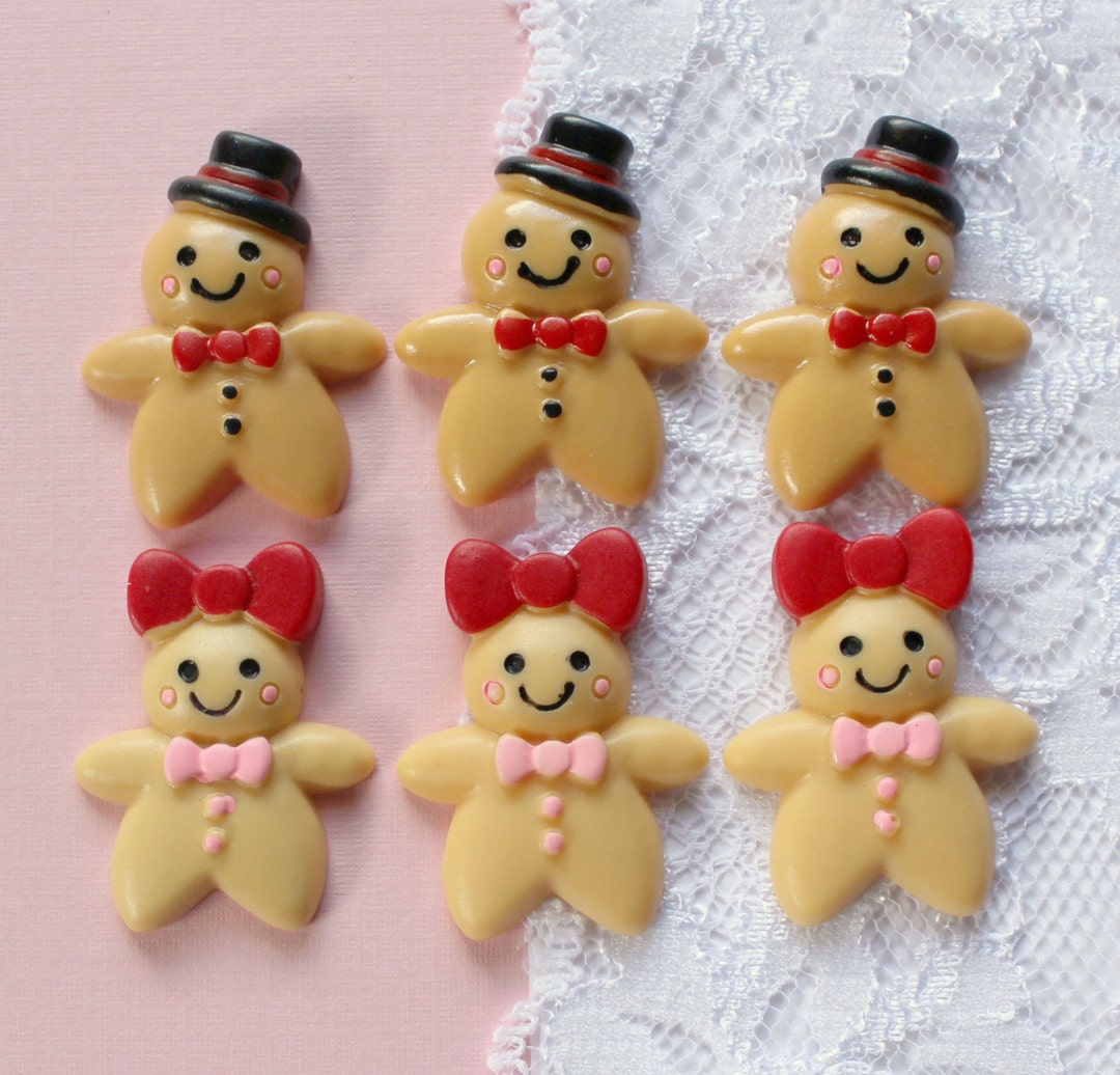 6 Pcs Mr and Mrs Gingerbread Man Cabochons - 33x25mm - Etsy