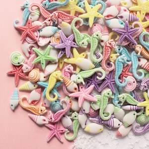50 Pcs Assorted Pastel Nautical Sea Life and Shell Bead Charms ...