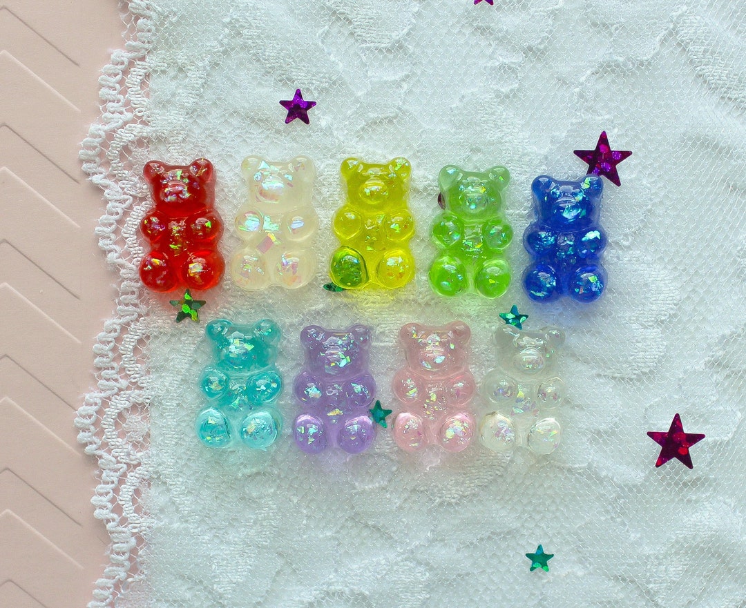 Bright Assorted Realistic Gummy Bears With Iridescent Glitter Cabochons ...