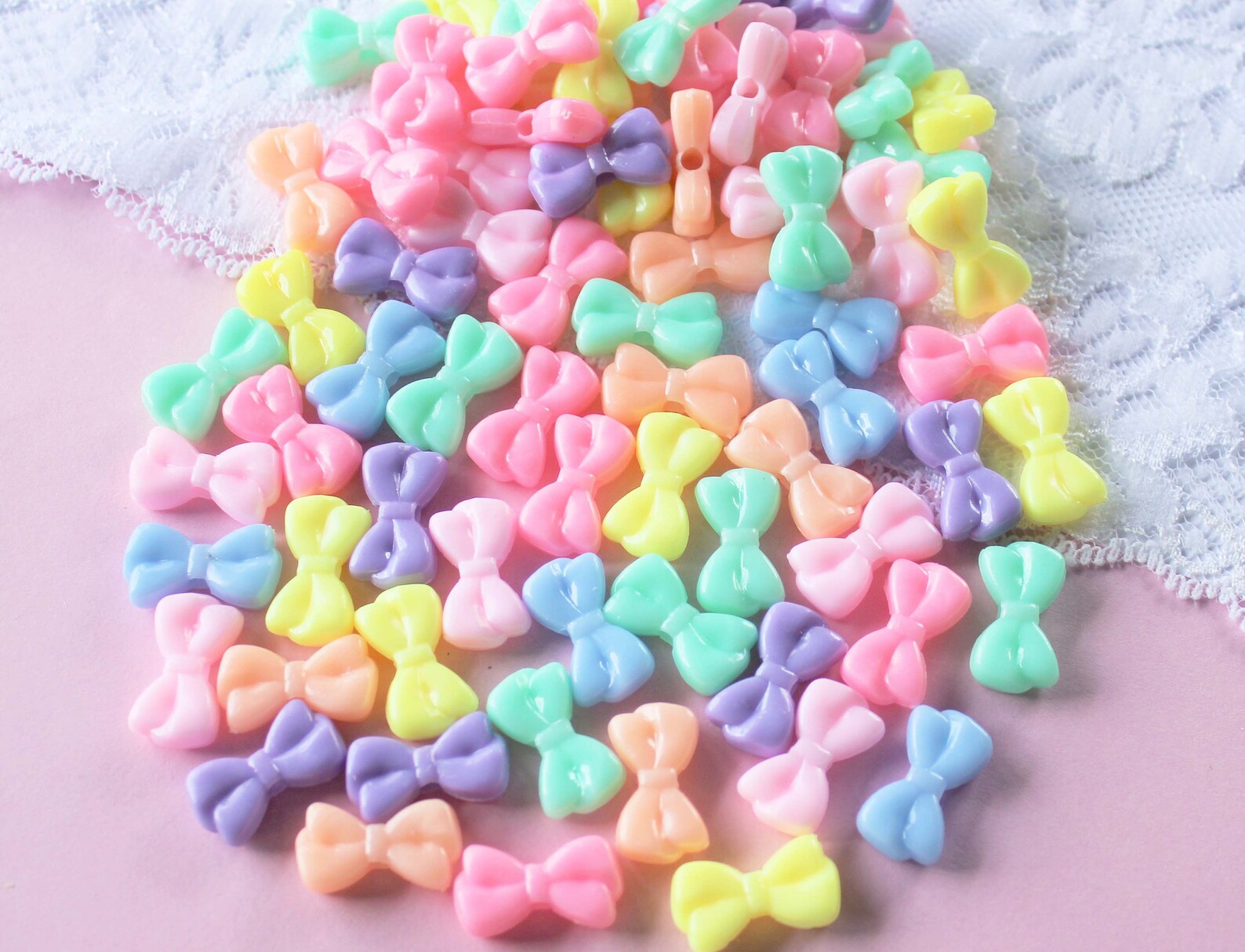 35 Pcs Assorted Pastel Bow Beads 18x10mm - Etsy