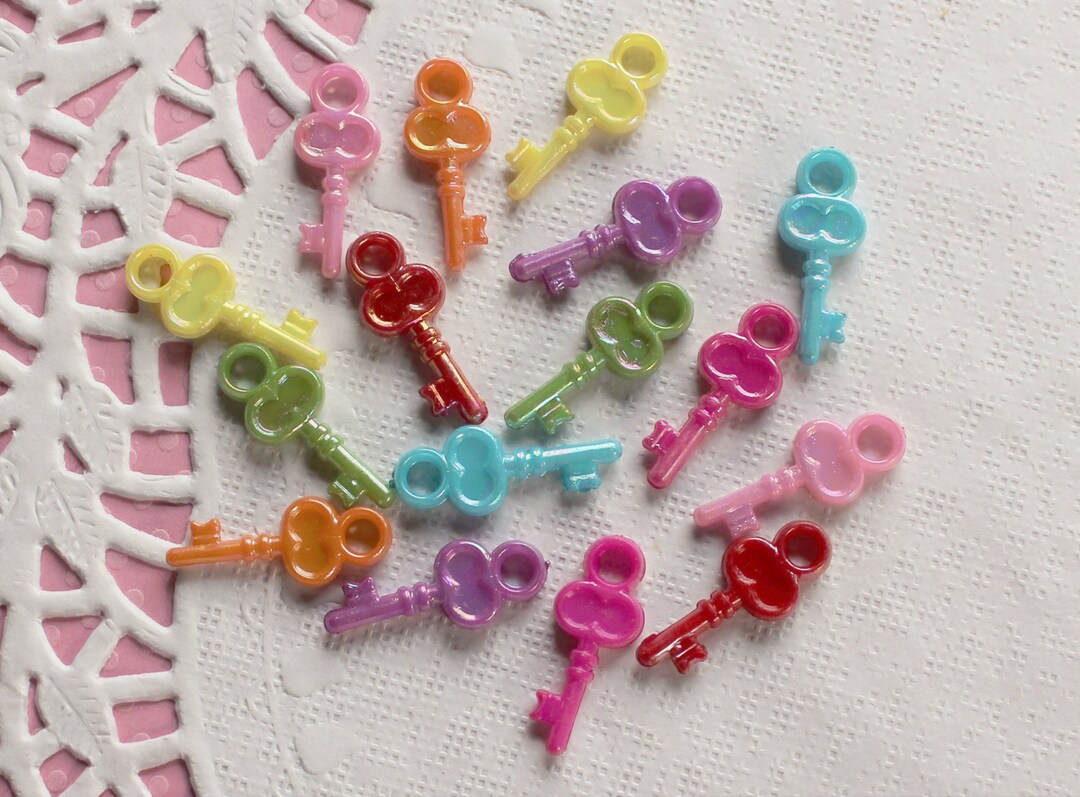 50 Pcs Assorted Iridescent Tiny Key Charms - 23x10mm - Etsy