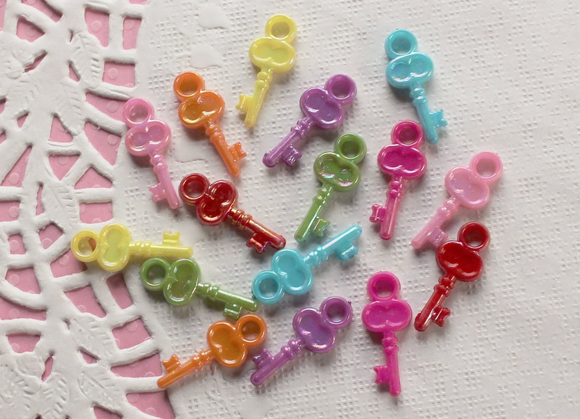 50 Pcs Assorted Iridescent Tiny Key Charms 23x10mm - Etsy
