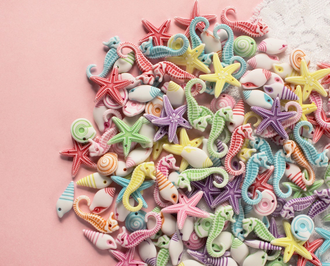 50 Pcs Assorted Pastel Nautical Sea Life and Shell Bead Charms | Etsy