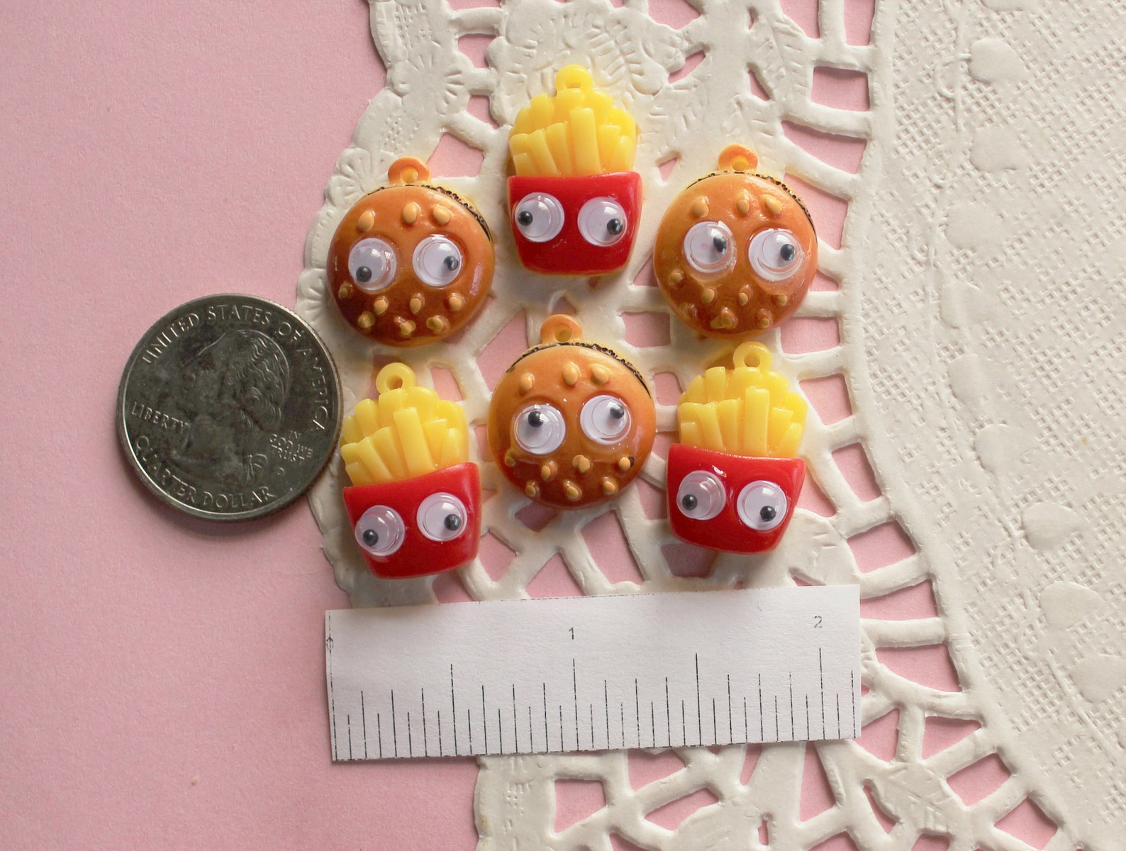 6 Pcs Happy Hamburger and French Fries With Googly Eyes Charm | Etsy