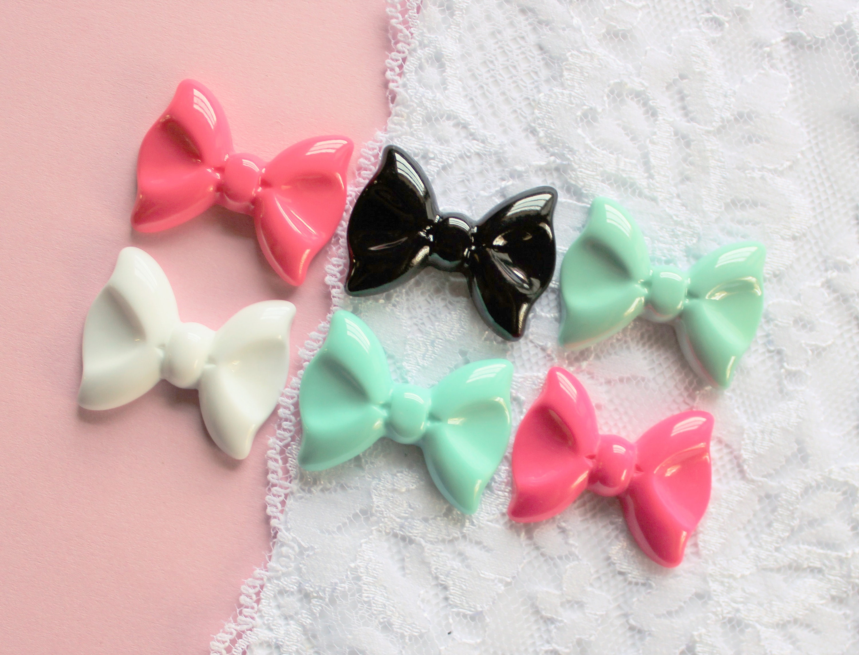 6 Pcs Bright Assorted Big Frilly Bow Cabochons 38x29mm | Etsy