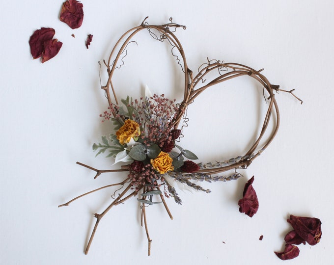 Wildflower Heart Wreath, Grapevine Wreath With Dried Flowers, Heart ...