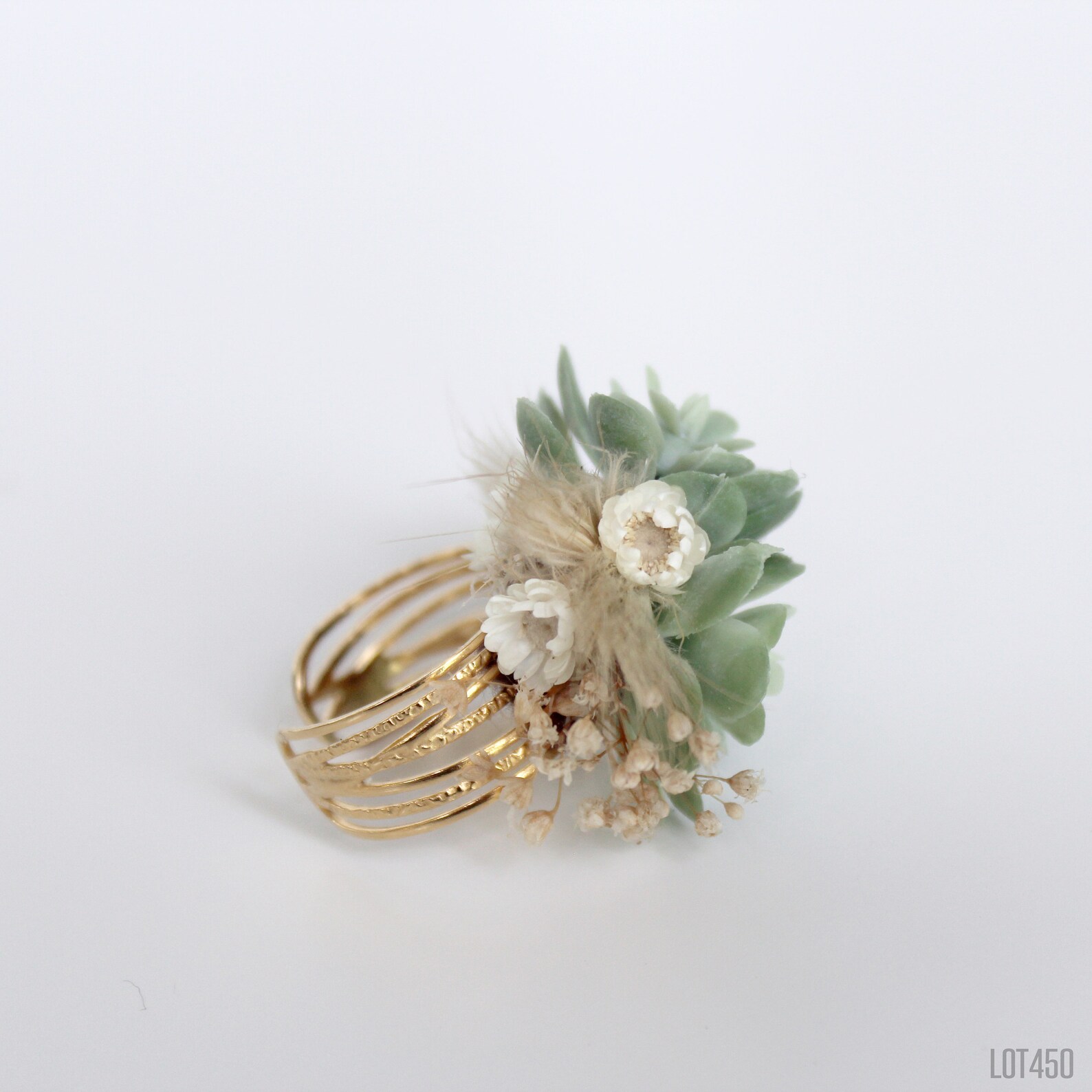 Succulent Ring With Artificial and Dried Flowers, Adjustable Flower ...