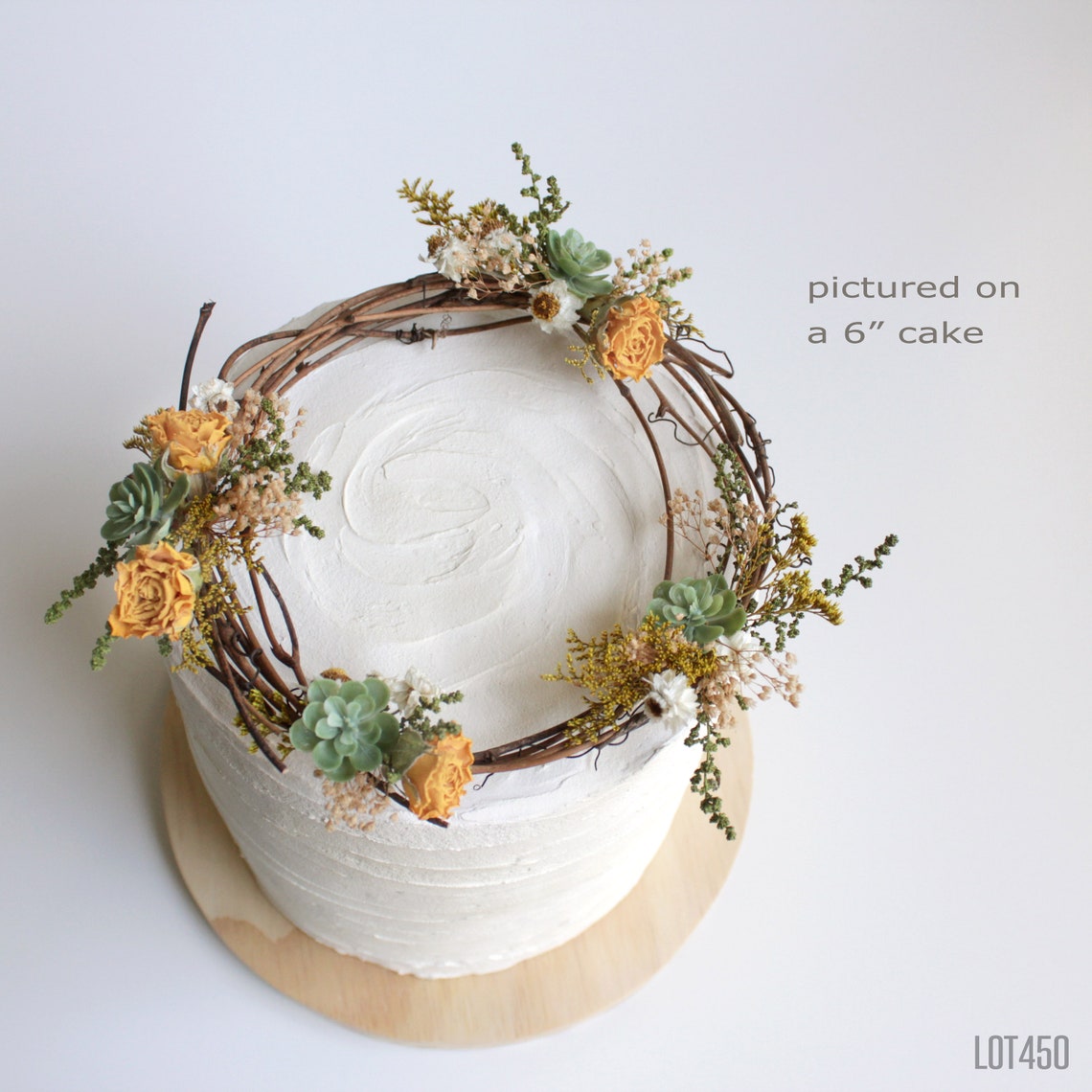 Wildflower Cake Topper Wreath With Dried Yellow Roses and - Etsy