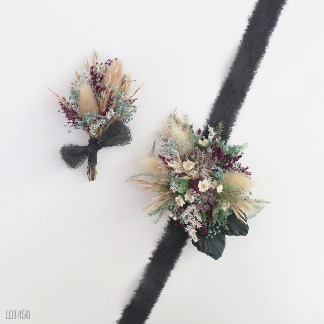 Matching Corsage and Boutonniere Set, Jewel Tones and Black, Gothic ...
