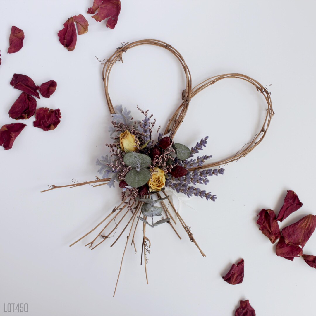 Wildflower Heart Wreath, Grapevine Wreath With Dried Flowers, Heart ...
