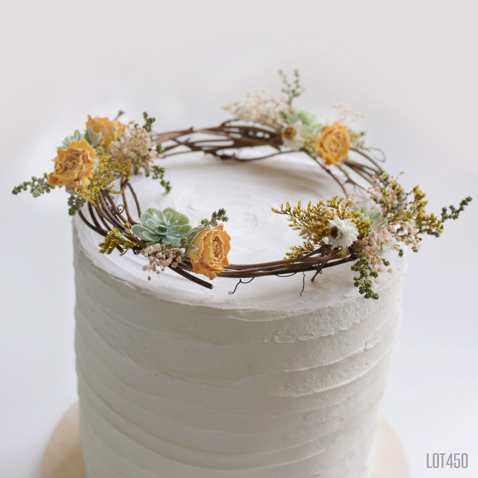 Wildflower Cake Topper Wreath With Dried Yellow Roses and - Etsy