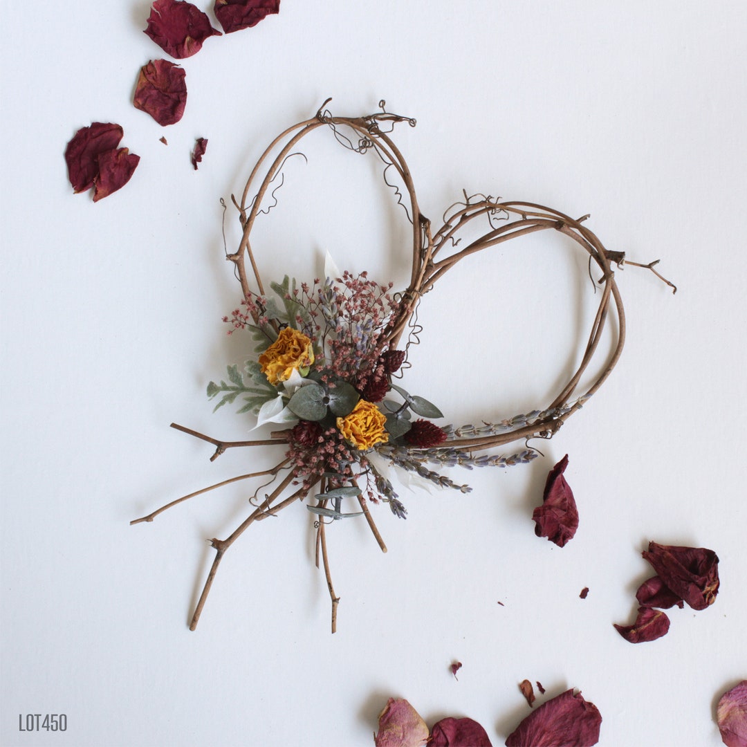Wildflower Heart Wreath, Grapevine Wreath With Dried Flowers, Heart ...