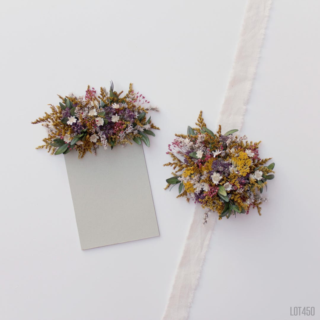 Spring Wildflower Corsage and Matching Pocket Boutonniere, Set for Prom ...