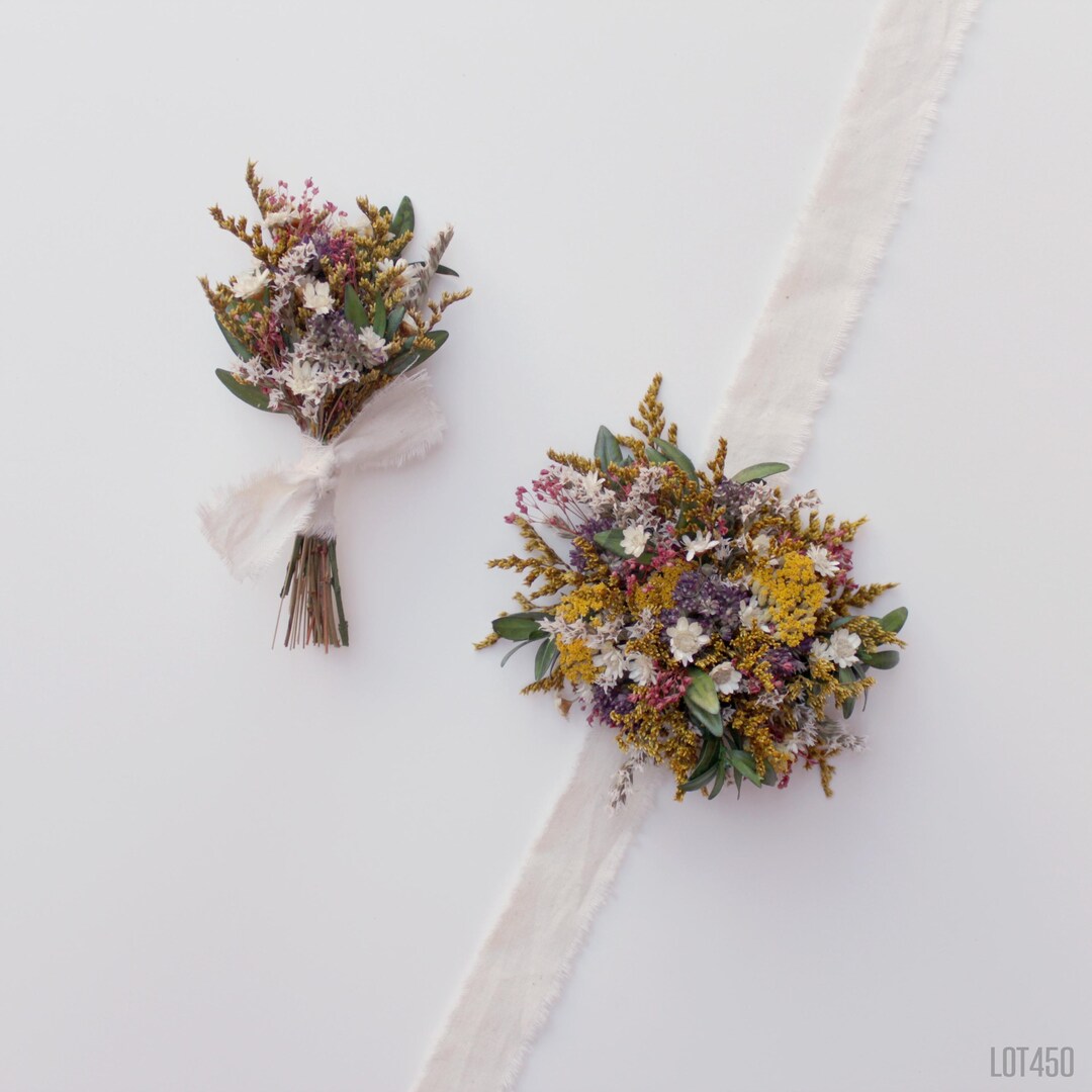 Boho Mixed Wildflower Matching Corsage and Boutonniere Set, Prom or ...