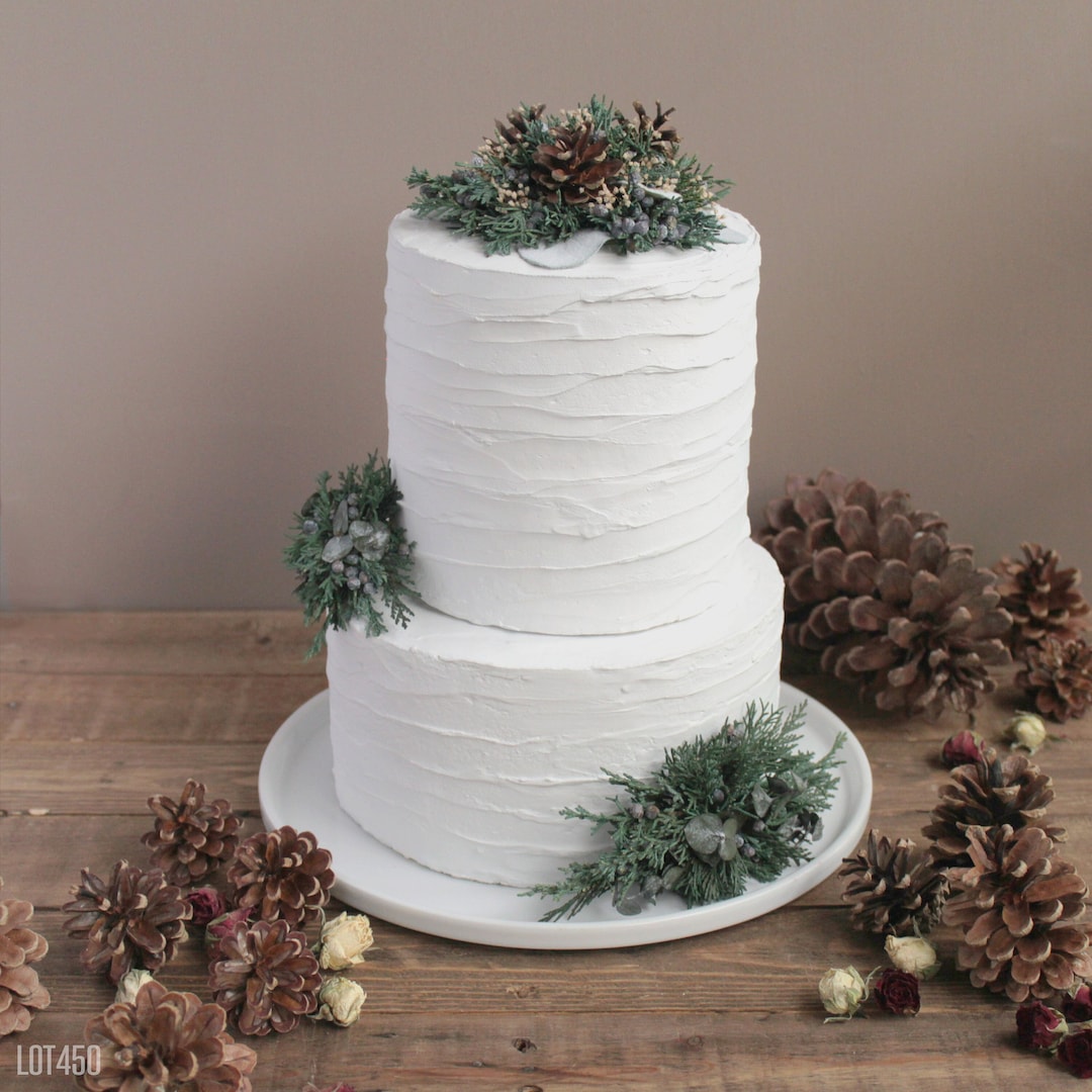Cake Flowers, Winter Wedding Cake Set, Pine Cake Decorations, Evergreen ...