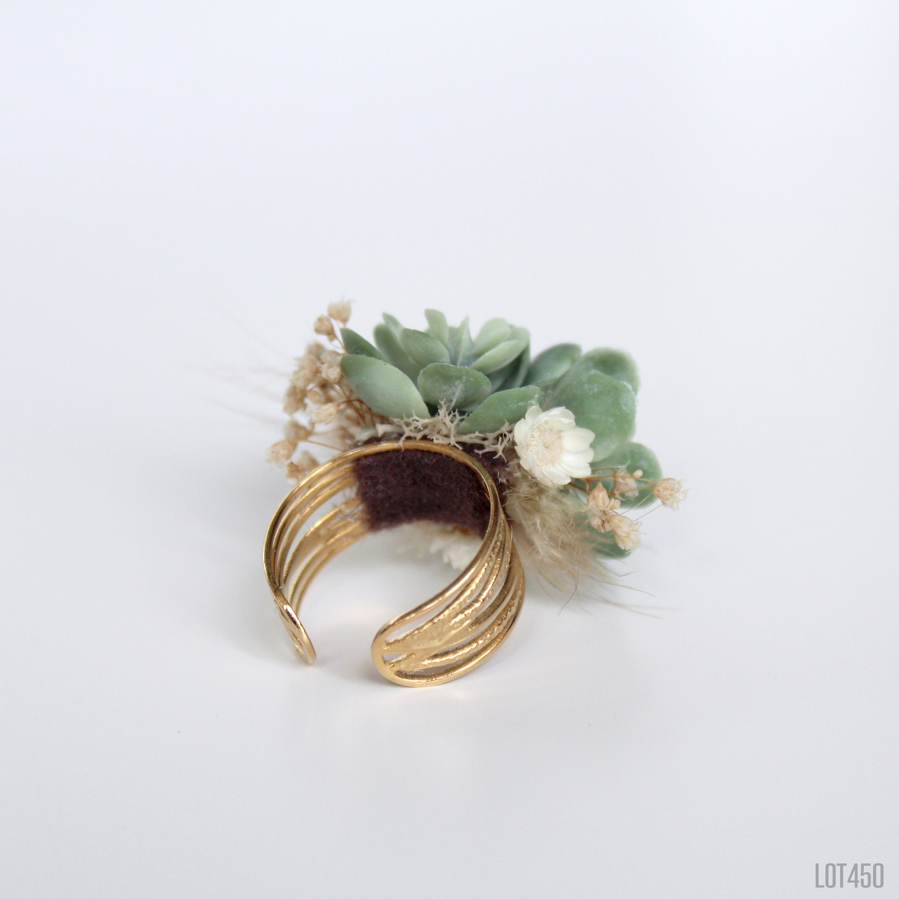 Succulent Ring With Artificial and Dried Flowers, Adjustable Flower ...