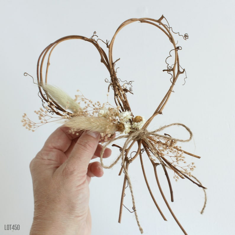 Grapevine Heart Wreath With Dry Flowers, Natural Neutrals, White and ...