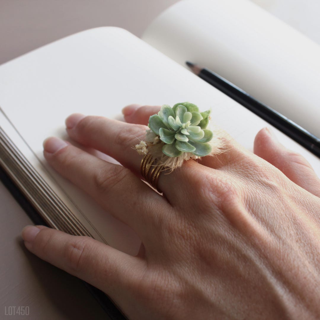 Succulent Ring With Artificial and Dried Flowers, Adjustable Flower ...