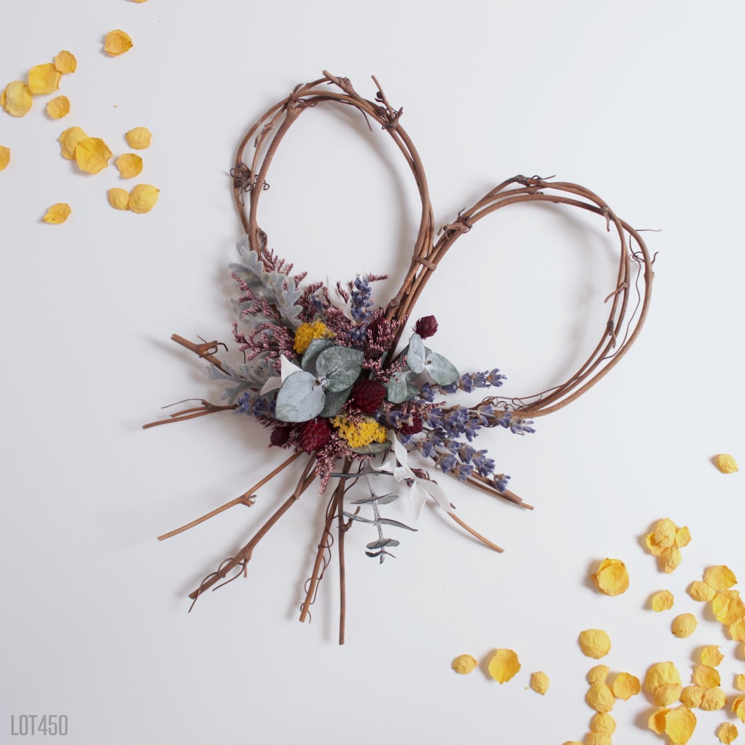 Wildflower Heart Wreath, Grapevine Wreath With Dried Flowers, Heart ...