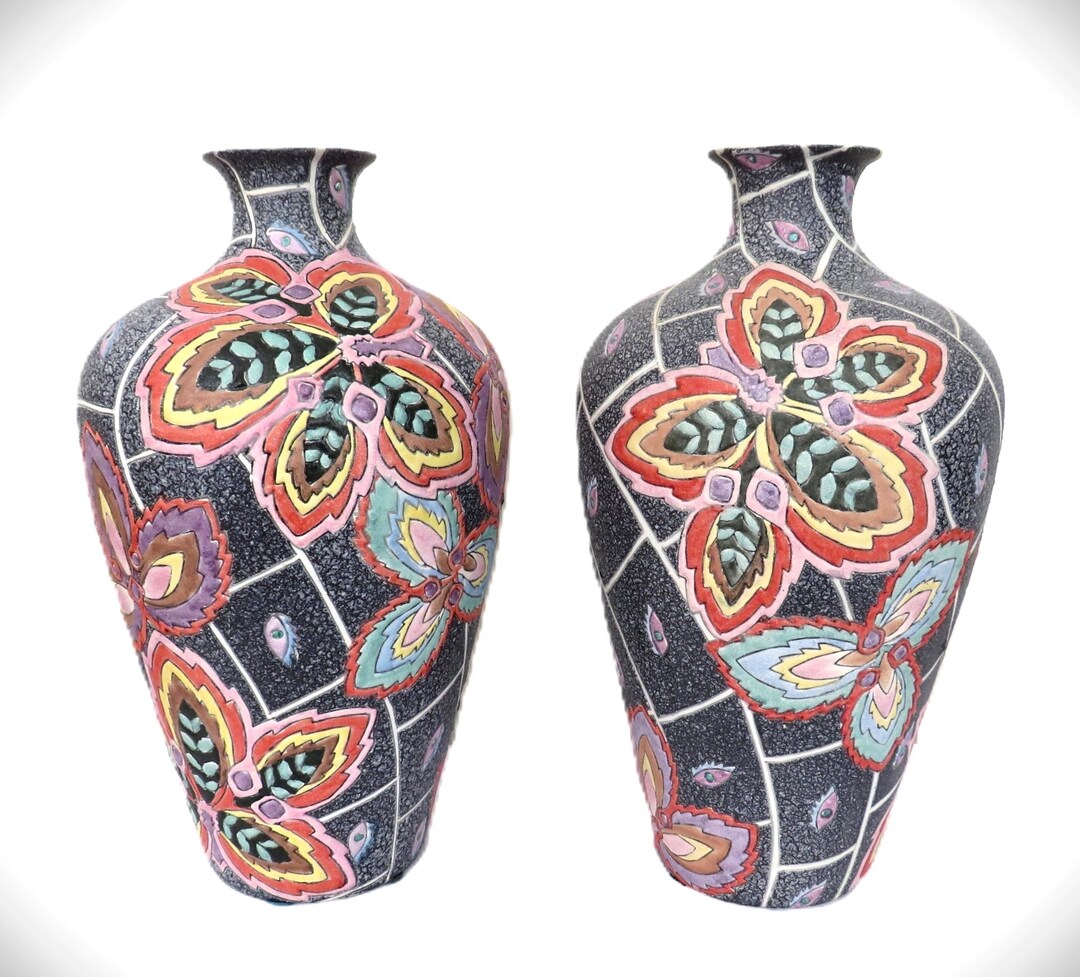 Pair of 15" Abstract Art Pottery Vases Post Modern - Etsy