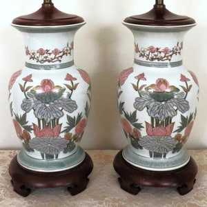 Pair of Chinese Celadon Table Lamps Lotus Flowers Chinoiserie Asian - Etsy