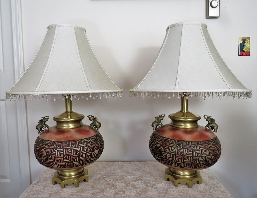 Pair of African Style Table Lamps With Elephants - Etsy