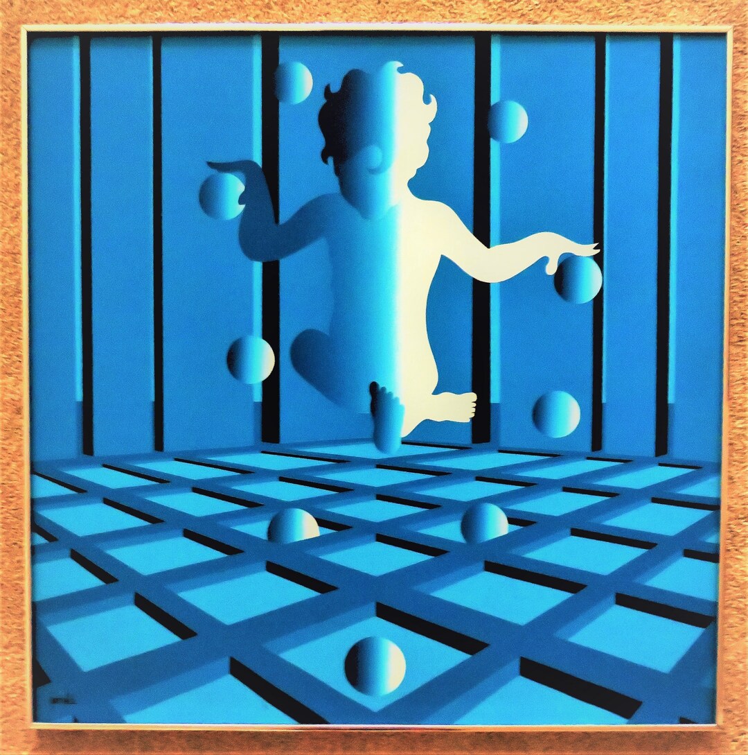 Mario Grimaldi Surrealist Mixed Media Painting in Blue - Etsy