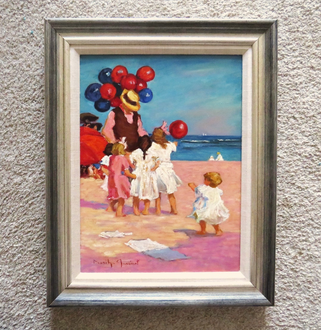 Marilyn Guerinot Oil Painting "balloons" Children on the Beach - Etsy