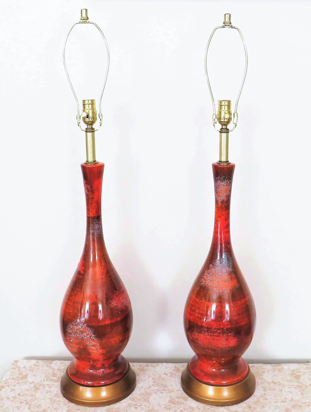 Pair of Burnt Orange Ceramic Table Lamps Mid Century Modern Bitossi ...