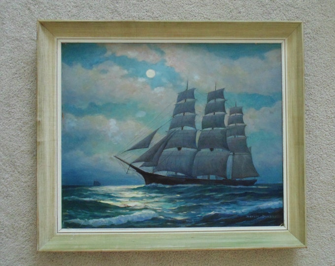 Young America Clipper Ship Oil Painting Signed Harold Dunbar Nautical ...