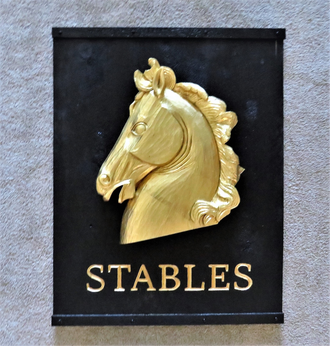 LARGE Hand Carved Wood Horse Stables Sign Gold Leaf on Black - Etsy