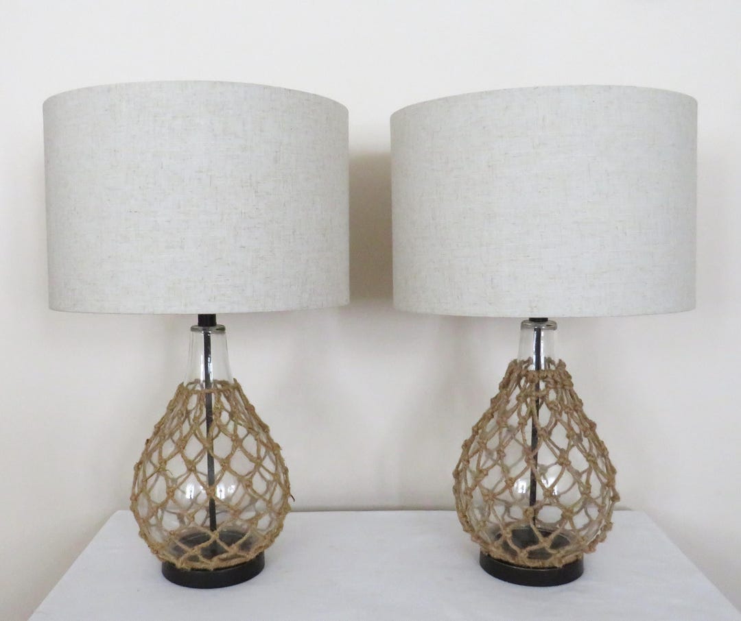 Pair of Vintage Nautical Macrame Table Lamps - Etsy