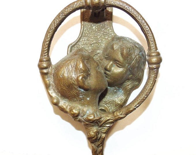 Antique Brass Door Knocker Little Boy & Girl Kissing - Etsy