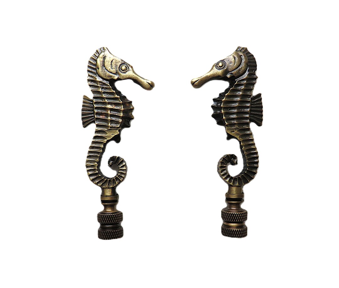 Pair of Coastal Brass Seahorse Lamp Finials - Etsy