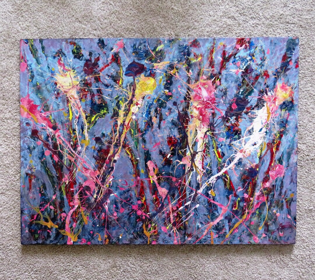 Large Splatter Painting Abstract Mid Century Modern Paint Splash Art ...