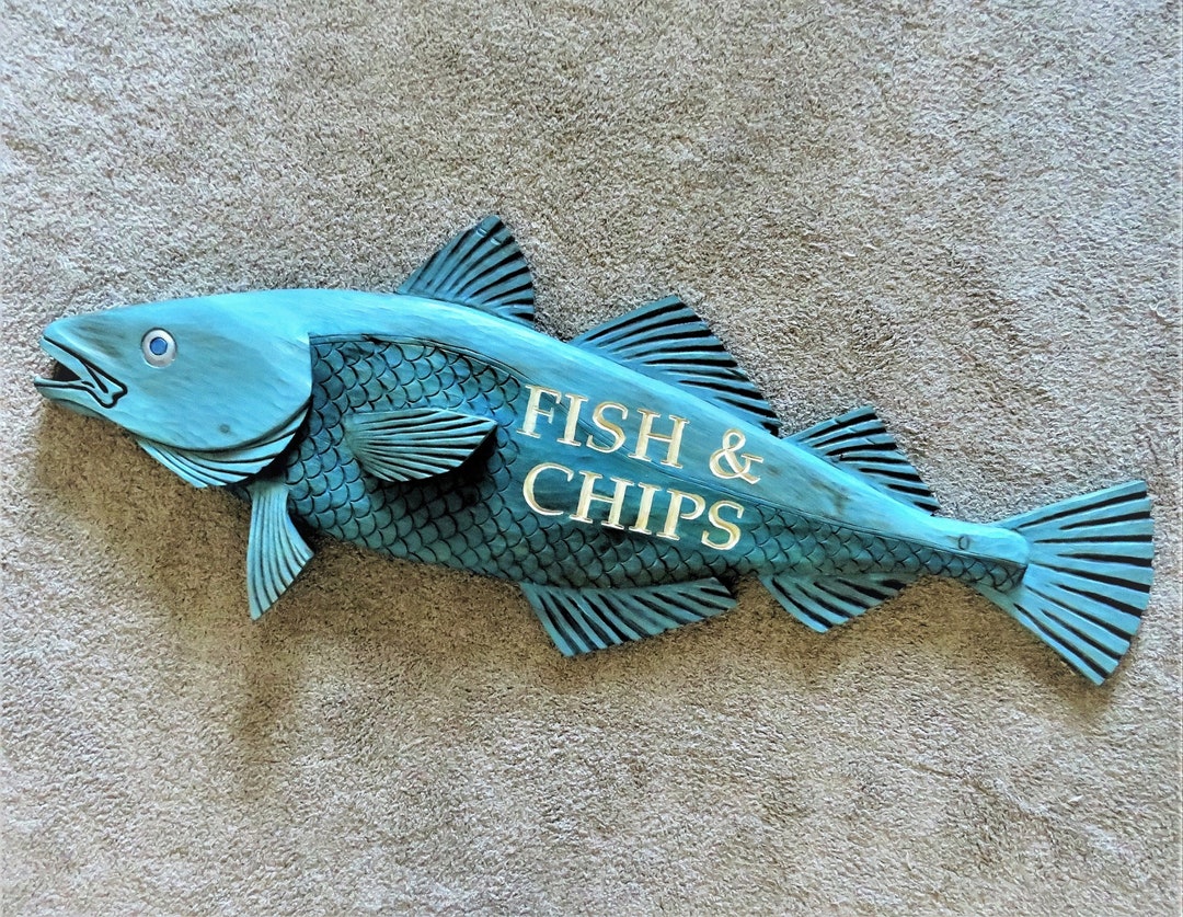 LARGE Hand Carved Wood Fish & Chips Sign - Etsy