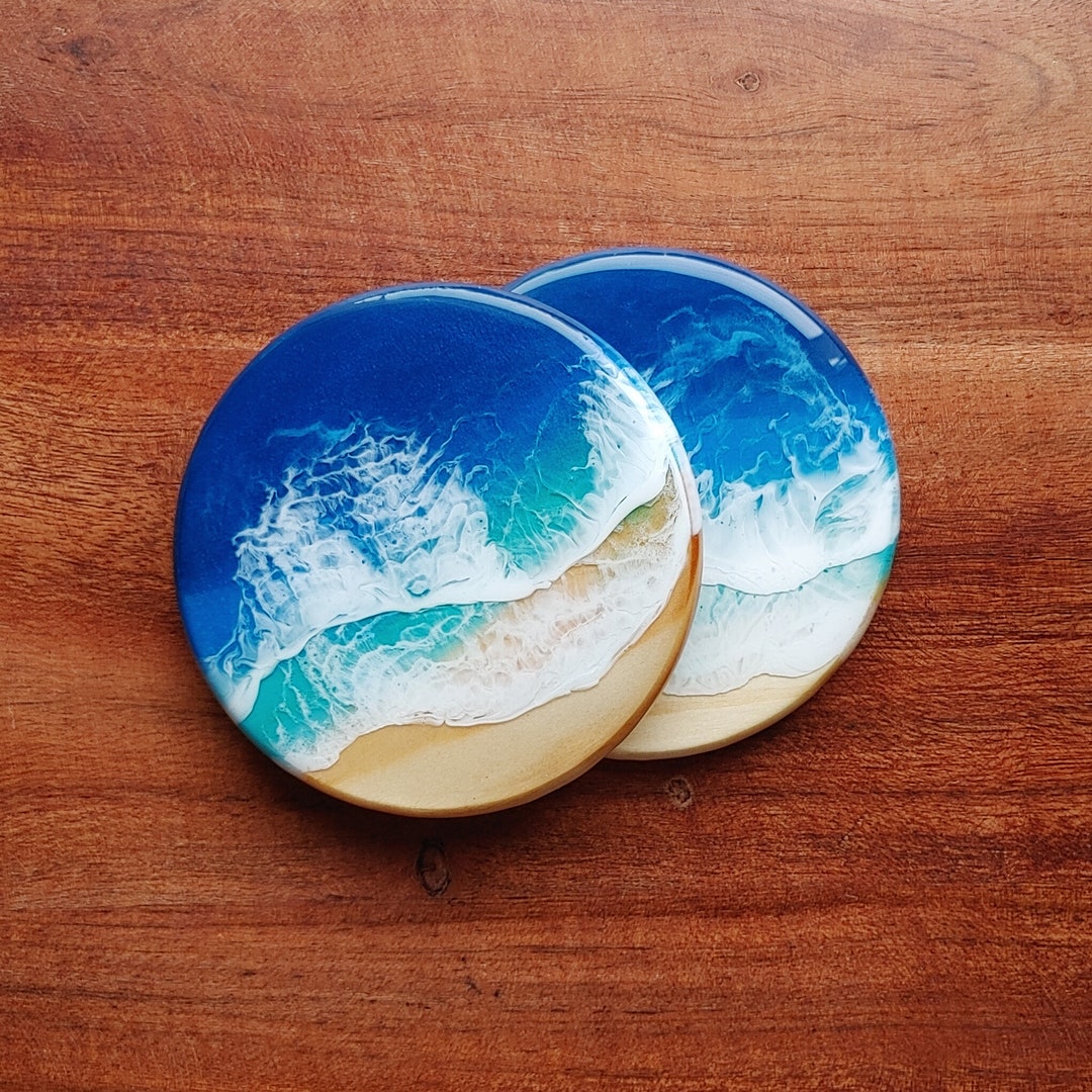Ocean Resin Coaster Set Beach Coasters Waves Shoreline Ocean Art ...