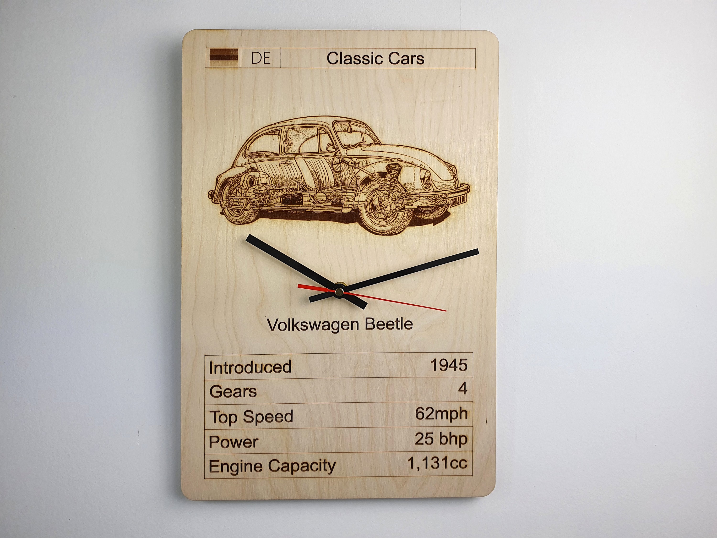 Volkswagen Beetle Clock, VW Beetle, Plywood Clock, Classic Car Clock ...