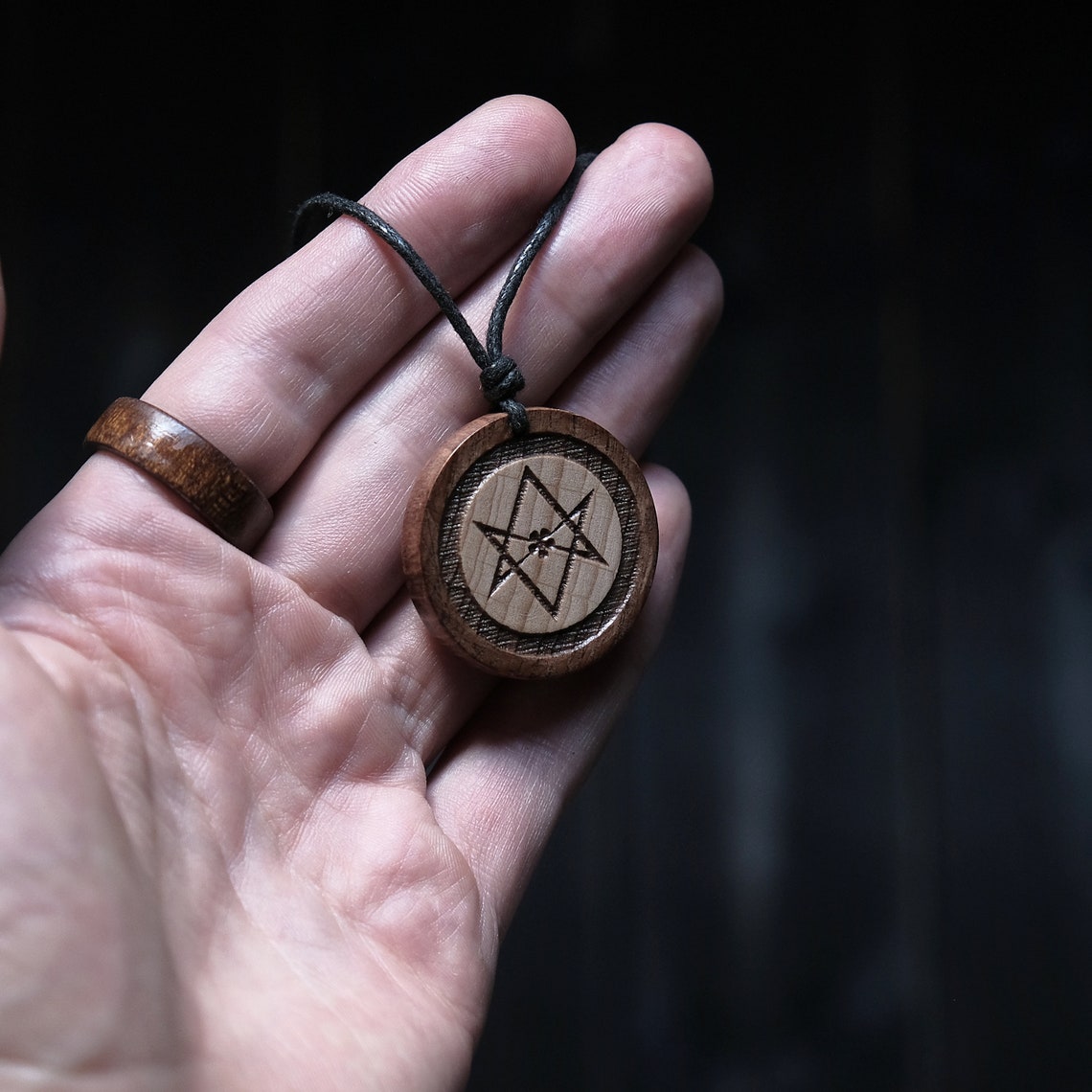 Wood Necklace-thelema Symbol Pendant Unicursal Hexagram Woodn | Etsy