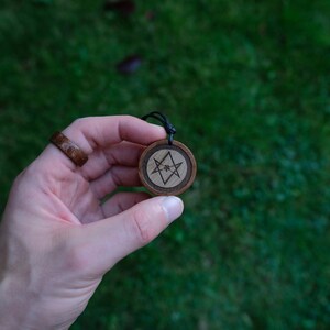 Wood Necklace-thelema Symbol Pendant, Unicursal Hexagram Woodn Pendant ...