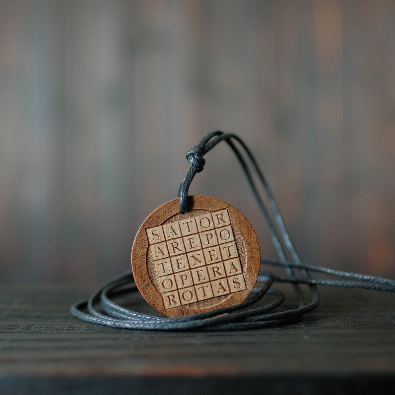 Sator Square Necklace/pendant, Round Solid Wood. Spiritual Necklace ...