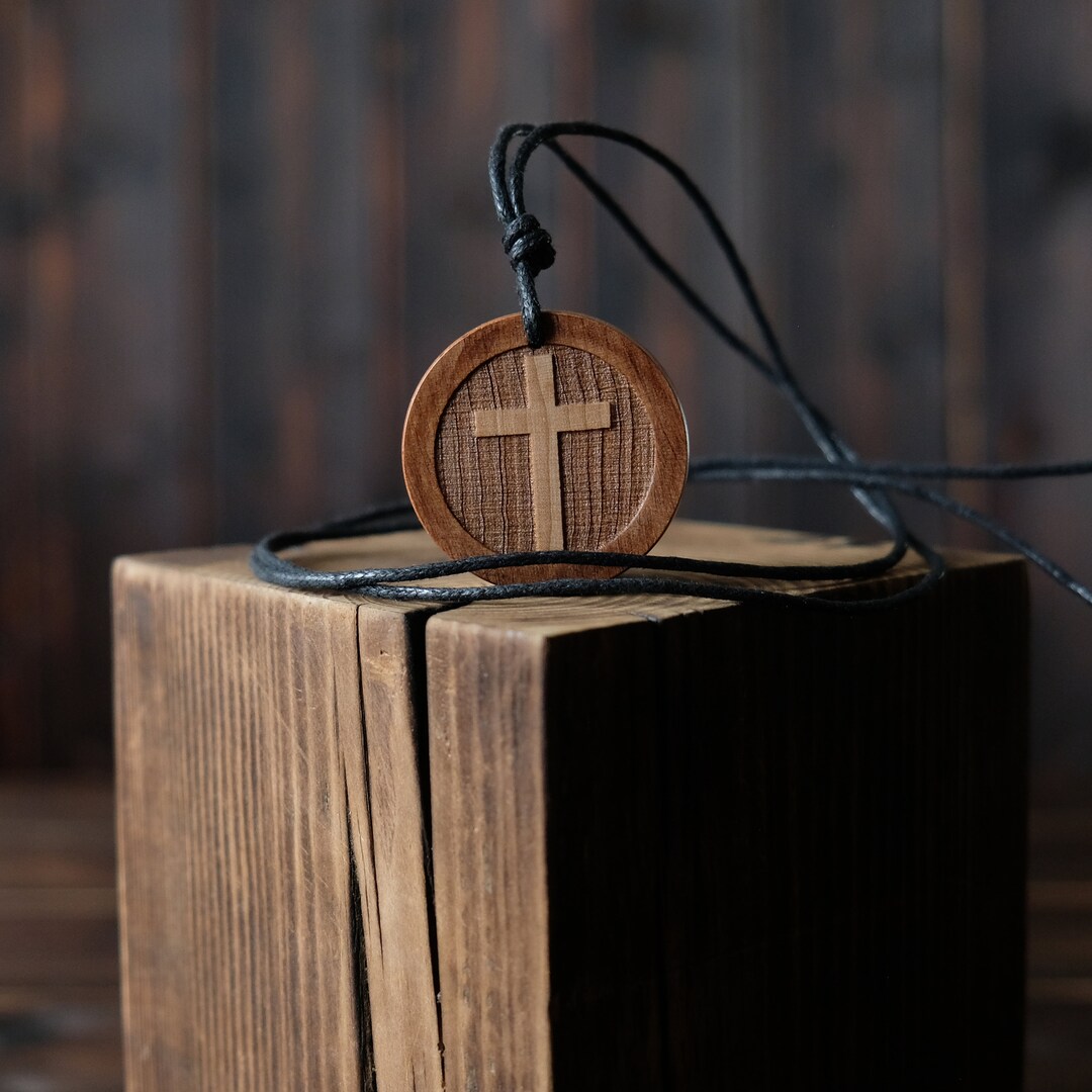Cross Necklace/pendant, Round Solid Wood. Cross Symbol Jewelry, Cross ...