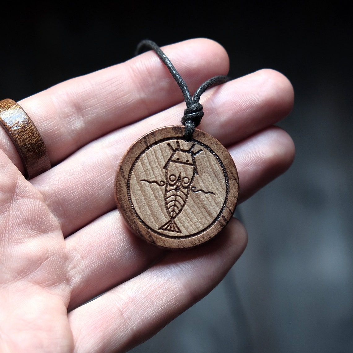 Wood Necklace-nommo Pendant, Nummo Symbol, Carved From Solid Wood. - Etsy