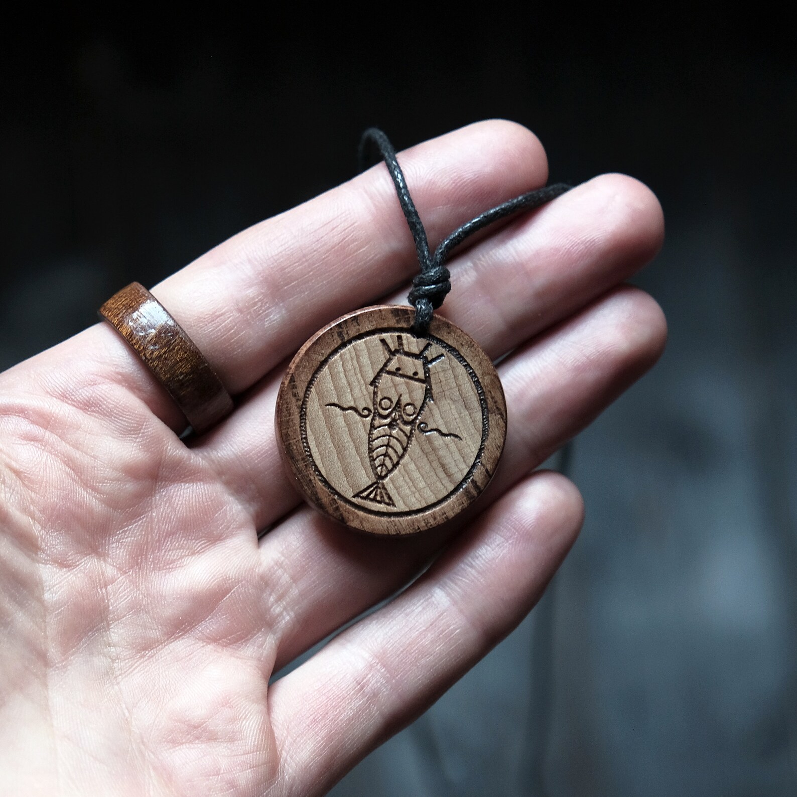 Wood Necklace-nommo Pendant, Nummo Symbol, Carved From Solid Wood. - Etsy