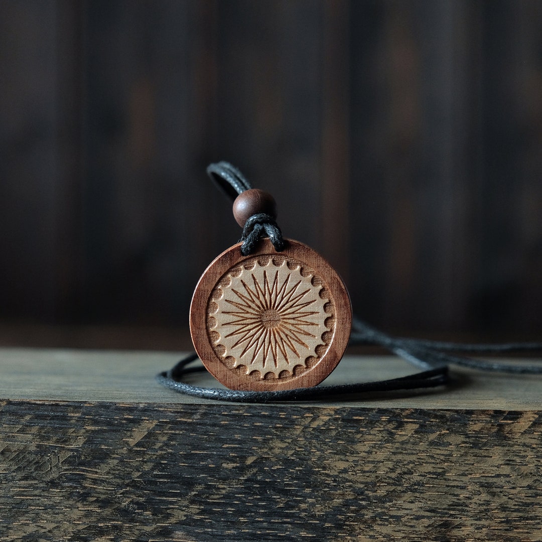 Ashoka Chakra Necklace/pendant. Made From Solid Sycamore Wood. Round ...