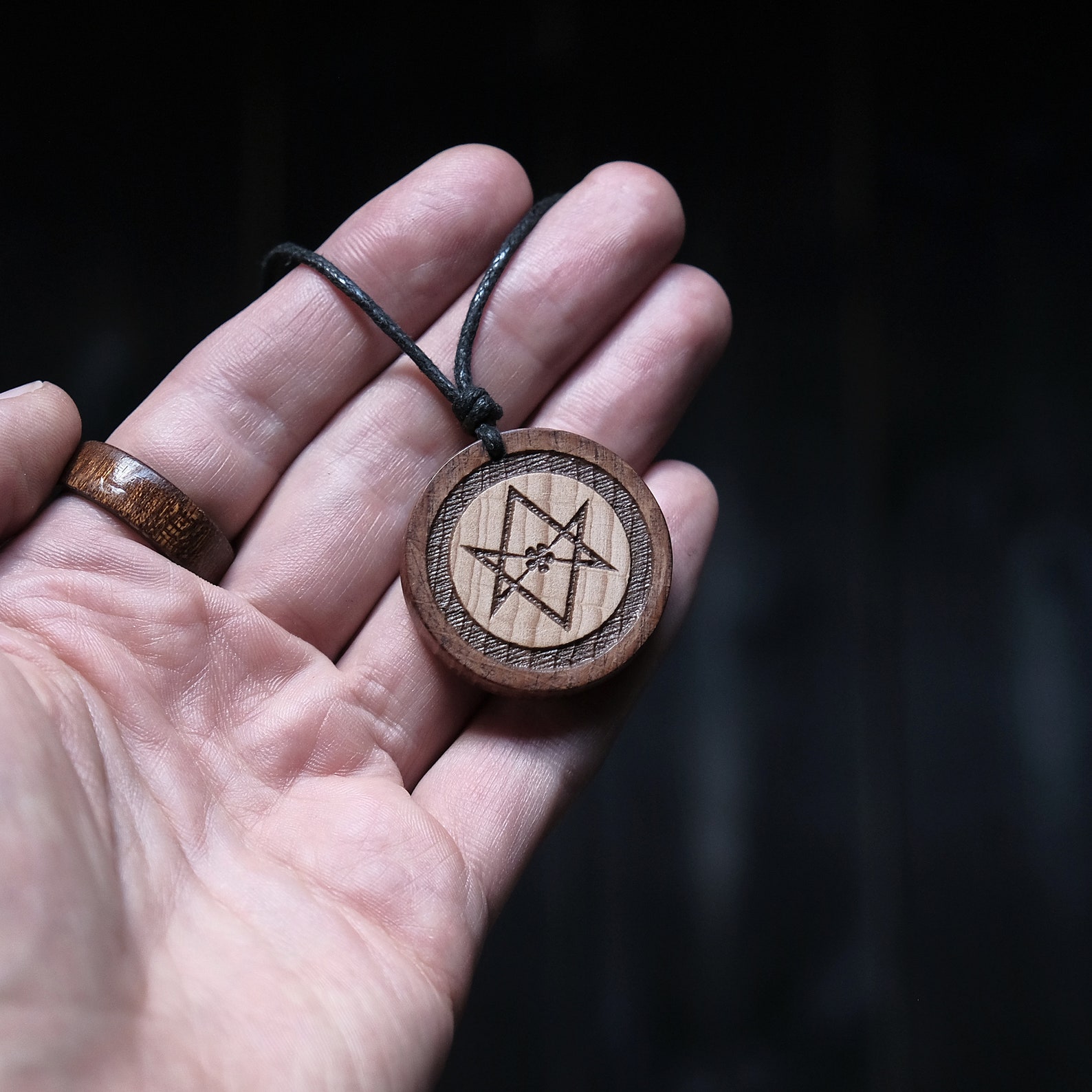 Wood Necklace-thelema Symbol Pendant Unicursal Hexagram Woodn | Etsy
